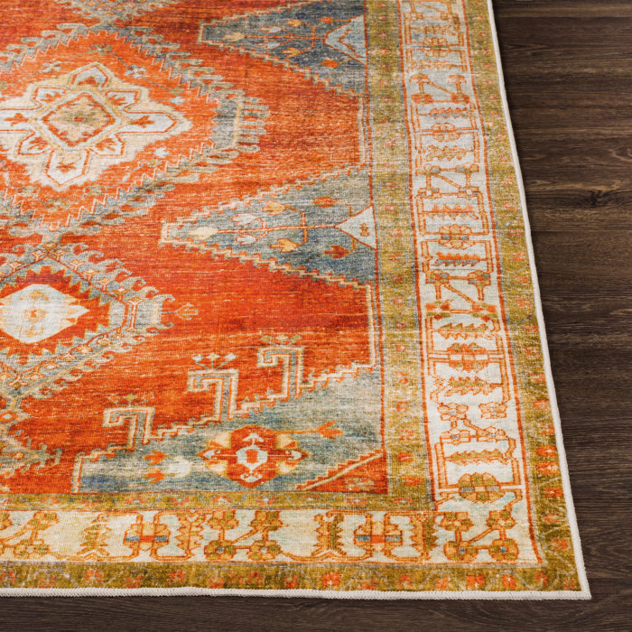Joss & Main Mags Machine Washable Oriental Burnt Orange/Orange Area Rug ...